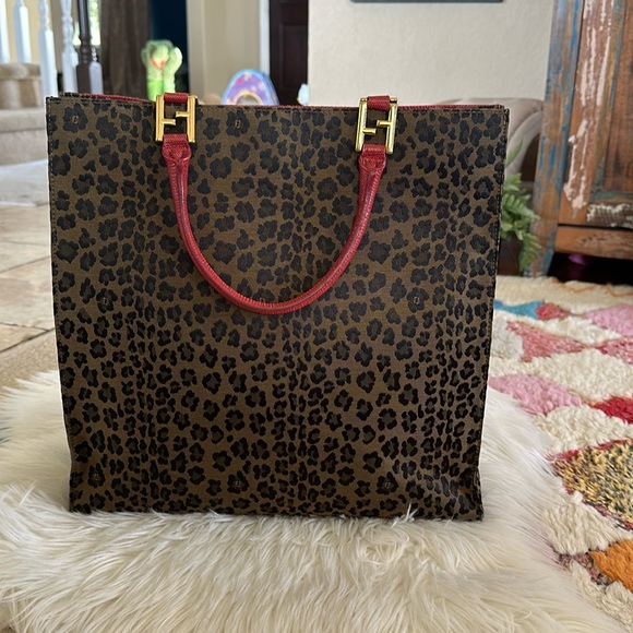 Fendi | Bags | Vintage Cindy Animal Tote With Red Handles | Poshmark